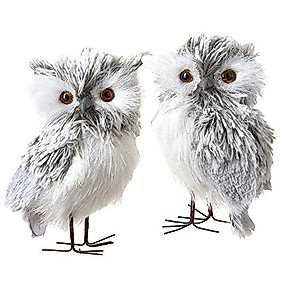 Kurt Adler 5-Inch Furry Gray Owl Set of 2