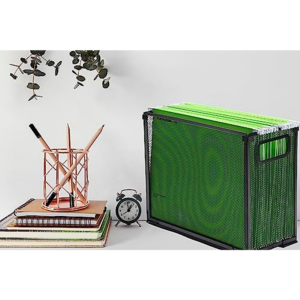 ANSSDO Hanging File Organizer for Desk, 2-Pack Premium Letter-Size Metal File Crate File Folder Holder Box, Easy Assembly Portable Filing Basket Storage Cabinets File Cart for Desktop