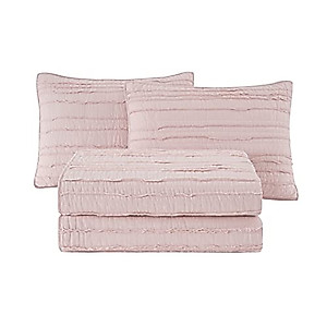 Chezmoi Collection Katy 3-Piece Frayed Edge 100% Washed Cotton Quilt Set - Soft-Finished Lightweight Bedspread All Season Bedding, King, Blush