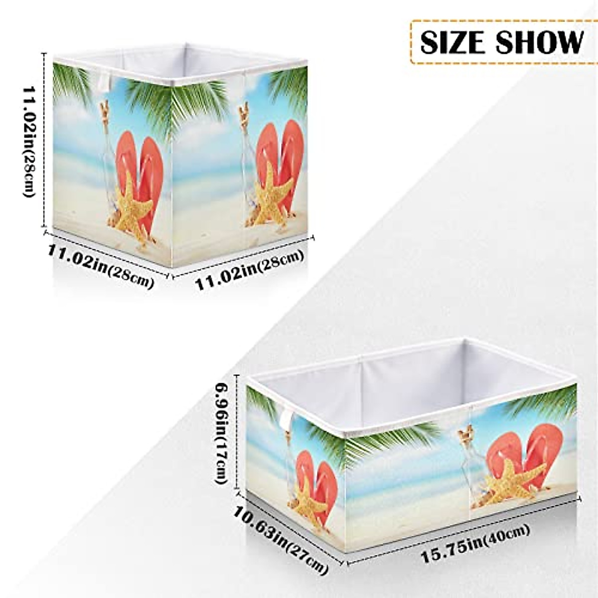 ALAZA Foldable Storage Bins, Empty Glass and Flipflops on Beach Storage Boxes Decorative Basket for Bedroom Nursery Closet Toys Books