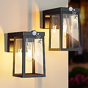 [2 Pack] Solar Wall Lights Outdoor Motion sensor, Wireless Solar Porch Lights with 2 Modes & Waterproof, Dusk to Dawn LED Outdoor Solar Lights for House, Exterior Front Porch Patio Fence Security Lamp