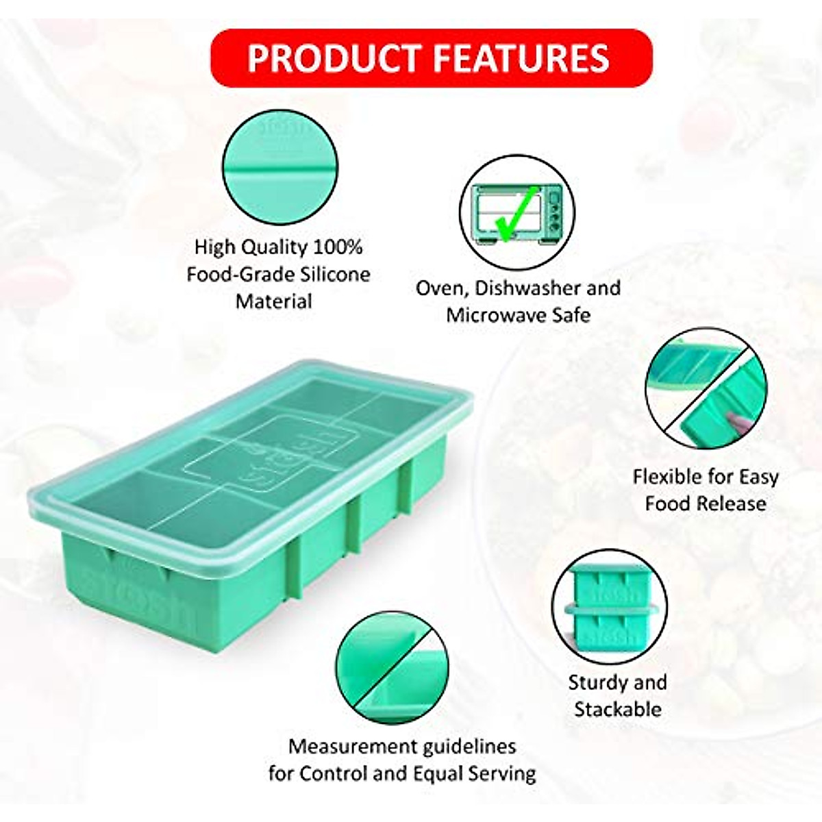 Stash Silicone Freezing Tray with Lid and Baking Tray – One Large Freezer Tray makes up to 4 cups serving – Freezer Soup Container - Oven Safe, Microwave Safe and BPA Free Silicone Container Tray  
