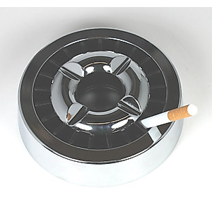Buddies Silver Round Metal Ashtray Built-In Extinguisher and Storage 5 1/2"