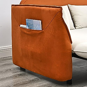 ERYE 3-in-1 Upholstered Futon Loveseat Convertible Sleeper Bed,2-Seaters Sofa & Couch Soft Cushions Love Seat Daybed for Small Space Living Room Napping,White Orange 3 Fold w/Pockets