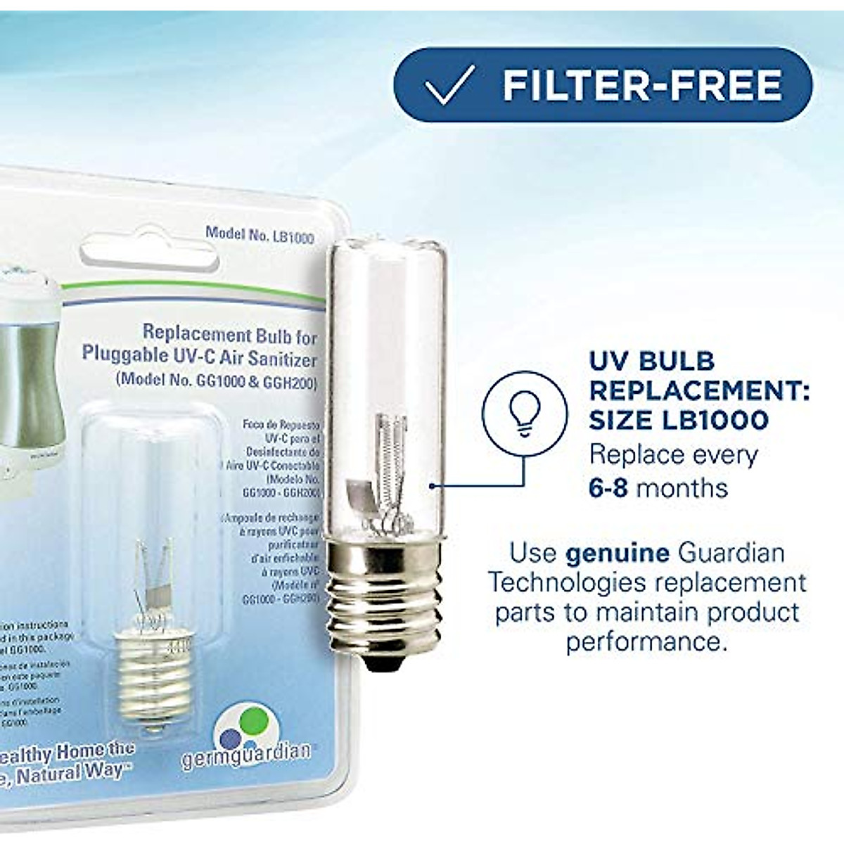 Germ Guardian Pluggable Air Purifier & Sanitizer with LB1000 Genuine UV-C Replacement Bulb for GG1000, GG1000CA, GG1100, GG1100W, GG1100B Germ Guardian Air Sanitizers