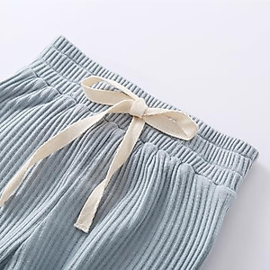 Newborn Baby Boy Girl Clothes Ribbed Knitted Cotton Long Sleeve Romper Long Pants Solid Color Fall Winter Outfits (A- Blue, 0-3 Months)