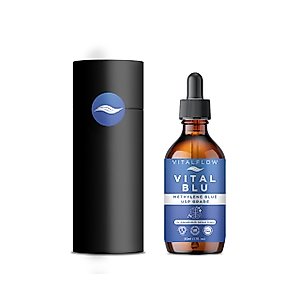 VITALFLOW Methylene Blue 1% Aqueous USP Grade Solution, Ultra High Purity, Free of Formaldehyde, Amber Glass Graduated Dropper Bottle