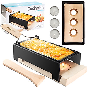 Cheese Raclette w Foldable Handle- Candlelight Cheese Melter Pan w Spatula and 3 Tea Light Candles - Melts in Under 4 Minutes, Small Portable, Great for Dinner Parties, Appetizers, Housewarming Gift