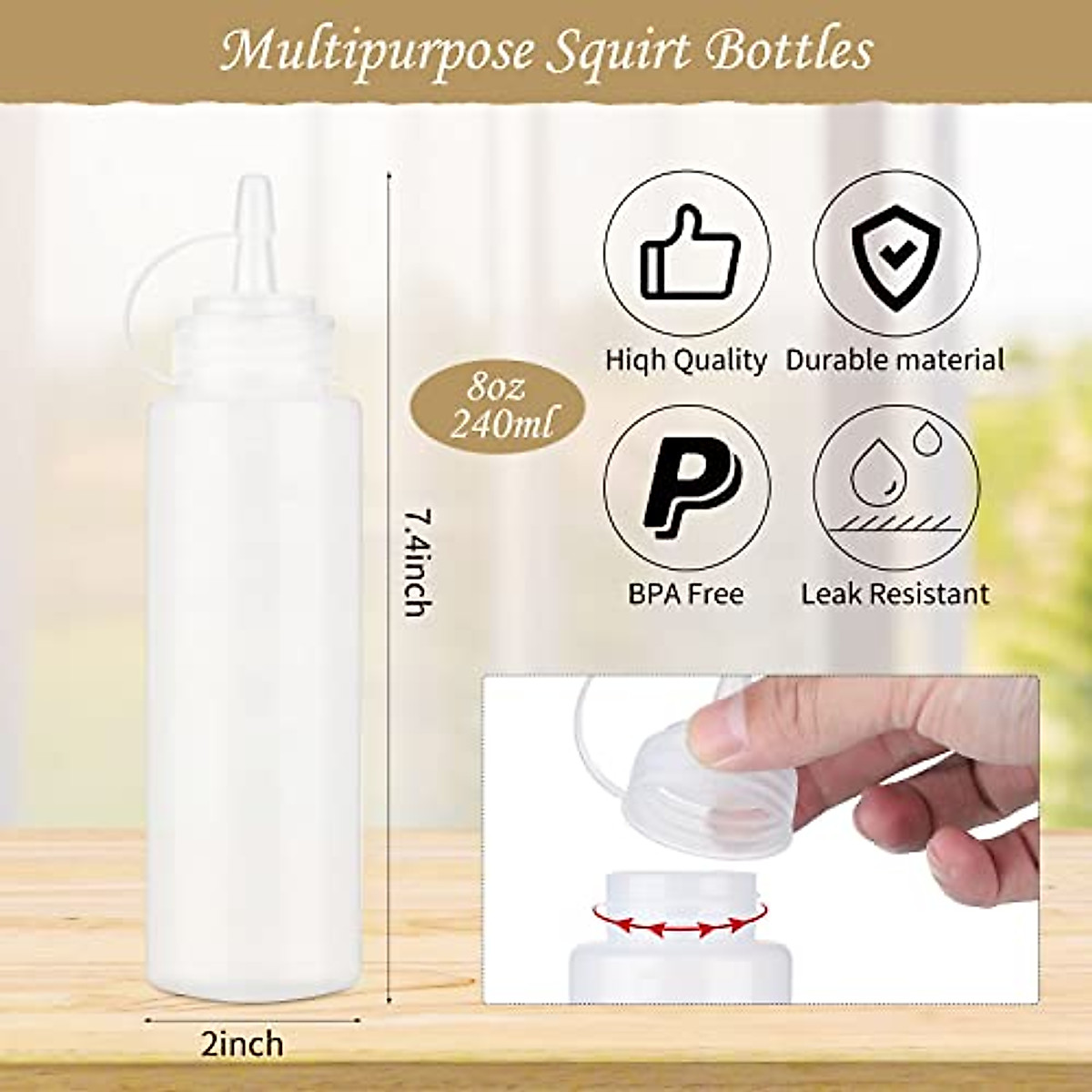 24 Pcs 8 oz Plastic Condiment Squeeze Bottles Squeeze Leak Proof Multipurpose Squirt Bottles with Twist Top Cap for Sauces Ketchup BBQ Syrup Dressings Paint Grilling Crafts Olive Oil Arts, Clear