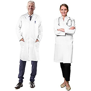 Medvat Premium Non-Iron Cotton White Lab Coat with Hidden Snaps for Adult Men & Women, Doctors & Medical Students, Size S-XL
