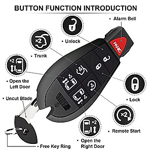 SaverRemotes 7 Button Key Fob Compatible for 2008-2015 Chrysler Town and Country, 2008-2014 Dodge Grand Caravan