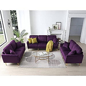 kevinplus 55'' Purple Velvet Loveseat Sofa Couch for Living Room, Modern Luxury Upholstered Sofa with Metal Legs, 2-Seater Sofa Couch for Bedroom Apartment Small Spaces Office, Purple