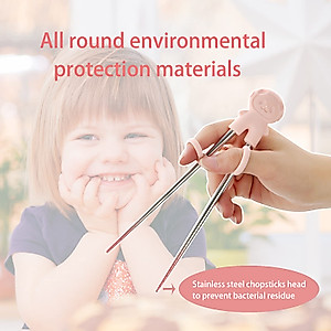 2 Pairs Training Chopsticks with Case Learning Chopstick Helper Stainless Steel Reusable Metal Beginner Chopsticks Pink and Blue