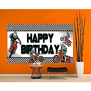 Large Motocross Happy Birthday Banner | Motocross Birthday Party Supplies Decoration | Motocross Birthday Party Backdrop Background - 6.6 x 3.3 FT