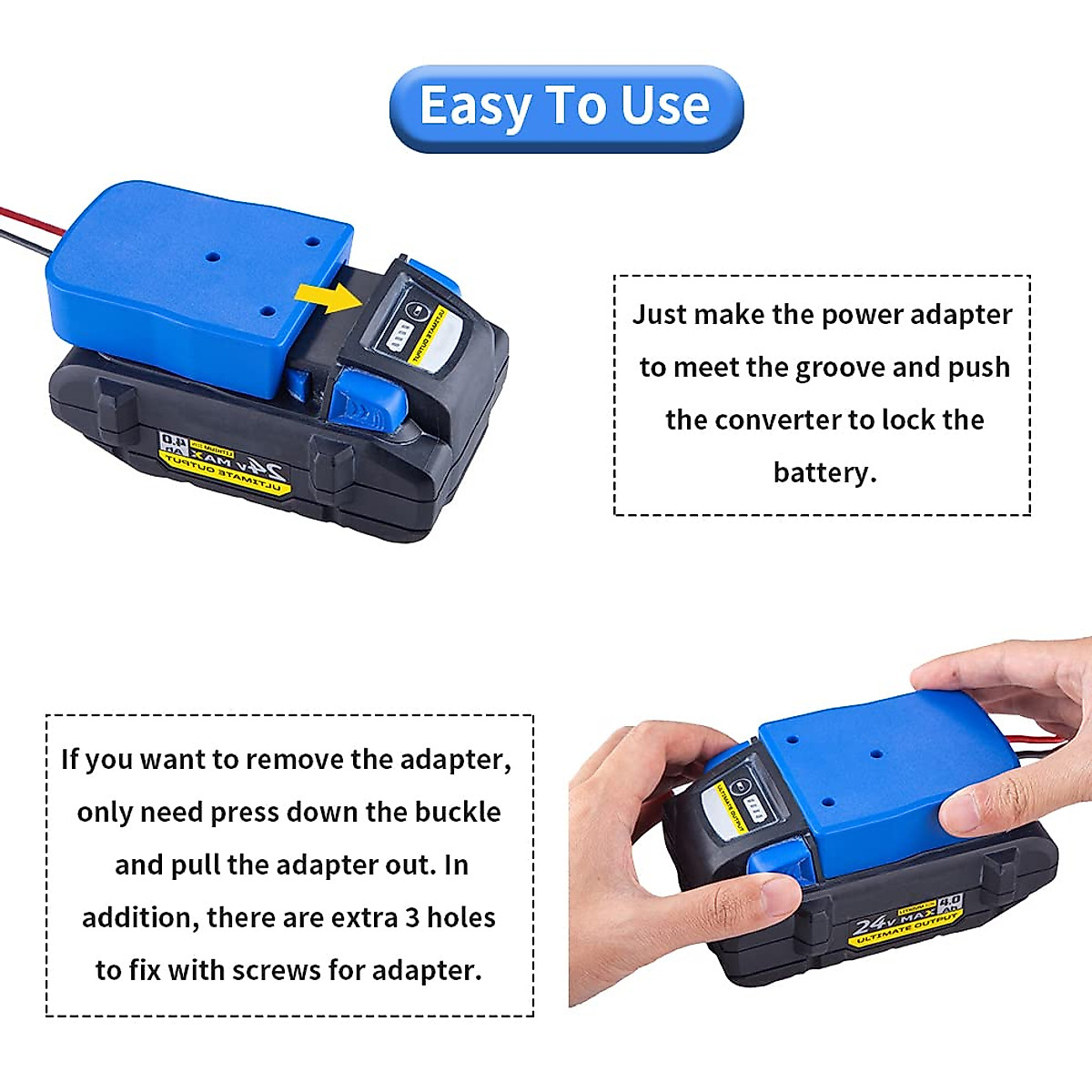 Power Wheel Adapter for Kobalt 24V Max Battery with Fuse & Wire terminals, Power Connector for Rc Car, 14 Gauge Robotics, Rc Truck, DIY use, Work for KB624-03 KB524-03 KB424-03 KB224-03 Battery