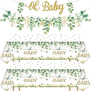 Greenery Baby Shower Banner Eucalyptus Leaves Oh Baby Tablecloth for Kids Green Eucalyptus Sign Welcome Oh Baby Table Cover Welcome Baby Shower Eucalyptus Birthday Gender Neutral Party Decoration