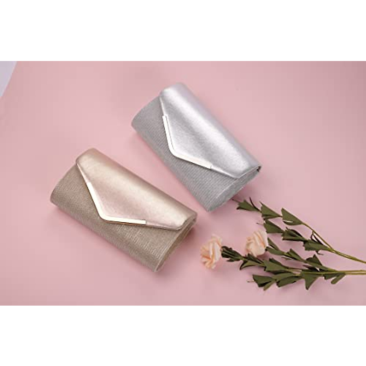 ERIJUNOR E728 Clutch Purse For Women Classic Evening Envelope Bags Shining Party Bridal Prom Crossbody Handbag Champagne