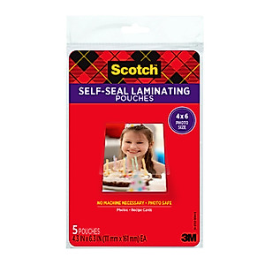 3 Pack of 5 Scotch 4 x 6 Inches Self-Sealing Laminating Pouches