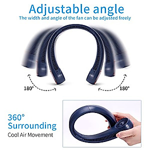 Geolinca Portable Neck Fan-Bladeless Neck Fans Portable Rechargeable, Cooling Personal Fan, Travel Fan 3 Speeds 78 Air Outlet, 5000 mAh Battery Neck Fans for Women Outdoor Indoor-Blue