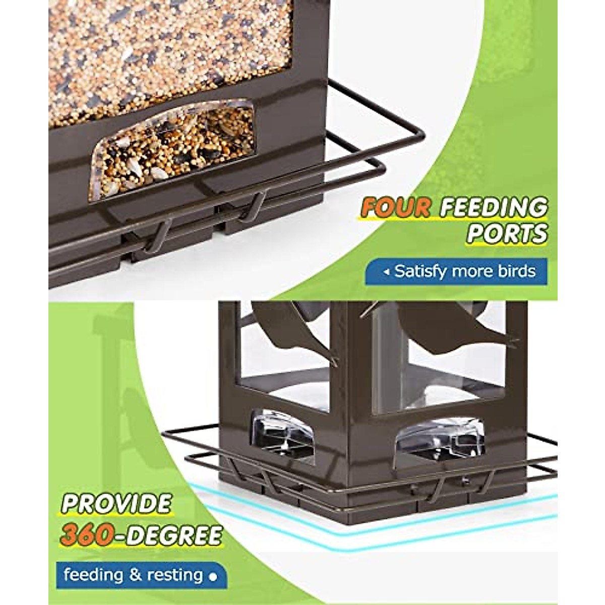 BOLITE 18034 Bird Feeder, Panorama Bird Feeder Single-Deck Lantern 8inch Tall Bird Feeder for Garden Yard Decoration, Bronze, 2lb