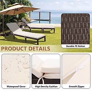 vonGarten Lounge Chairs for Outside, Outdoor Rattan Wicker Chaise Lounge with Cushion, Adjustable Backrest, Ideal for Pool, Patio, Deck, Cream Cushion and Brown Color Wicker