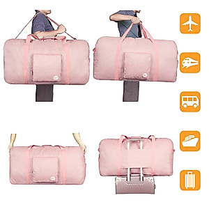 32" Foldable Duffle Bag 100L for Travel Gym Sports Lightweight Luggage Duffel By WANDF (32 inches (100 Liter), Pink Denim 32'')