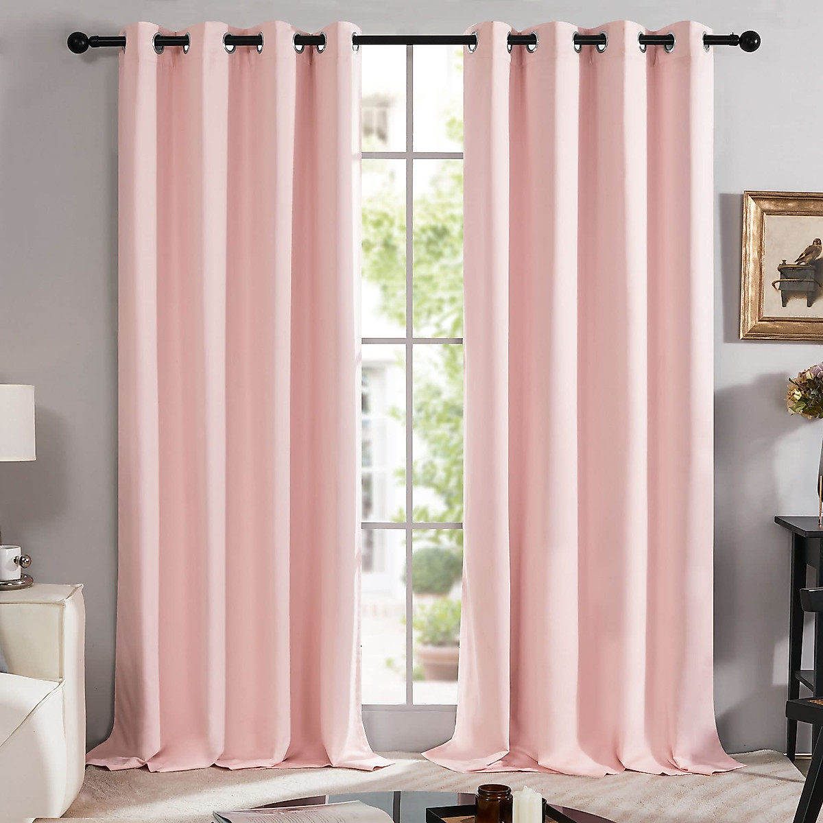 Deconovo 100% Blackout Curtains - 2 Layers, Thermal Insulated, Noise-Reducing Drapes - Bedroom, Nursery, Home Theater - Energy-Efficient & Oeko-TEX Certified - Crystal Pink, 52W x 84L Inch