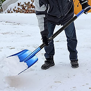 43" Aluminum Snow Shovel for Car Trunk, 4 Sections Collapsible Design Garden/Sport Utility Shovel Portable Snow Scoop Sand Mud Snow Removal Tool for Camping & Outdoor Activities (Blue)