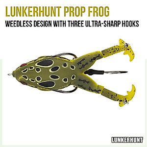 LUNKERHUNT Frog Fishing Lure for Bass Fishing | Realistic Frog Lure with Prop Action (Cane) | Best Topwater Lure Trout and Pike, Fish Bait with Hollow Body, Weedless Hooks