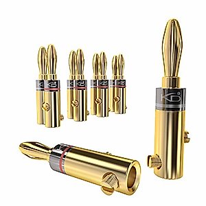 KabelDirekt – Banana Plugs – 5 Pairs (for Speaker Wire, AWG 10-16, Allow Flexible Connection to Speakers, amplifiers, A/V receivers, Power amplifiers & Stereo Systems, Fixing Screws, Gold Plated)