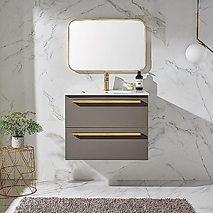 30" Bathroom Vanity with Sink Combo,Wall Mounted Bathroom Vanity Cabinet with Two Soft Close Drawers,Floating Bath Vanity with White Ceramic Basin Sink Top,with Handles for New Home Furniture