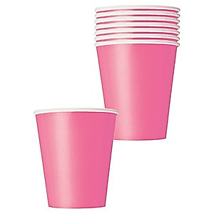 Hot Pink Solid Paper Cups Set - 9 oz (Pack of 8) - Elegant & Eco-Friendly Party Drinkware - Perfect for Birthdays, Showers, & Special Celebrations
