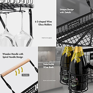 Gurblofy Bar Cart, Foldable Serving Cart for Home, Bar Cart with Wheels, Black Bar Cart with Glass Holder and Wine Rack, Indoor & Outdoor Kitchen, Dining Room, Patio, Party Cart, GBBC-B