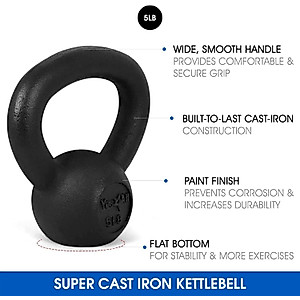 Yes4All Solid Cast Iron Kettlebell Weight – Great for Full Body Workout and Strength Training – Kettlebell 5 lbs (Black)