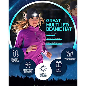 Rechargeable LED Beanie Hat with Flashlight - Unisex Winter Knitted Headlamp Cap for Men and Women