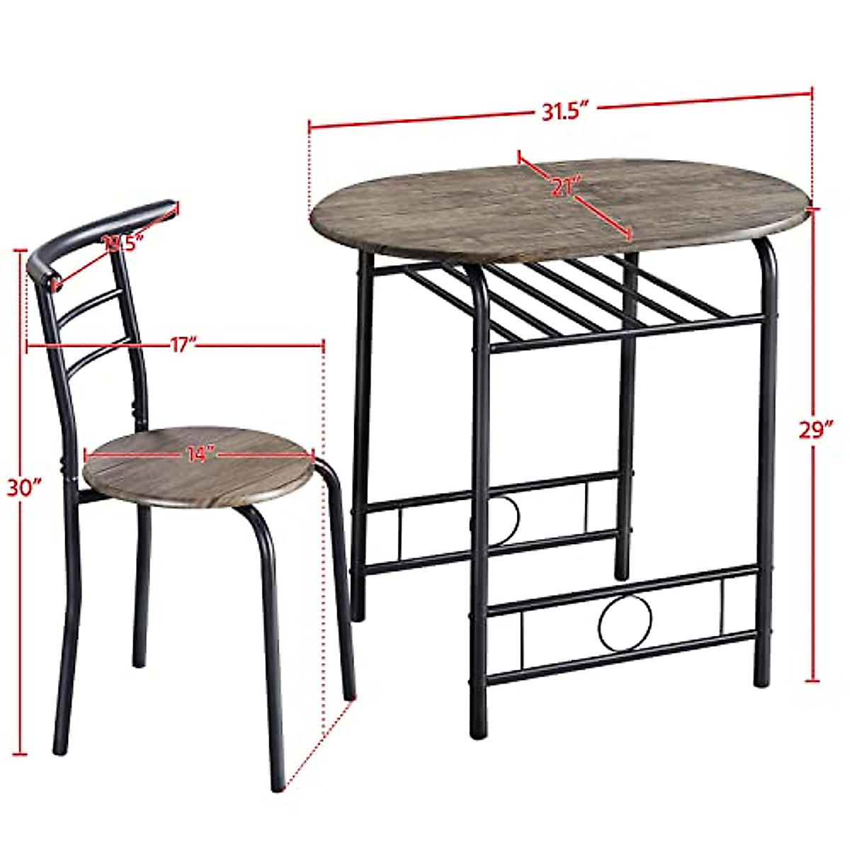 Yaheetech 3 Piece Dining Table Set, Kitchen Table & Chair Sets for 2, Compact Bistro Table Set with Steel Legs, Built-in Wine Rack for Small Space, Apartment, Breakfast Nook, Drift Brown