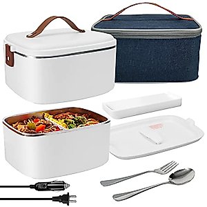 Landmore Electric Lunch Box Food Heater, 70W Food Heated 110V & 12V Portable Food Warmer Heater for Truck/Car/Home Self Heating Box with 1.8L 304 Stainless Steel Container and Lunch Bag