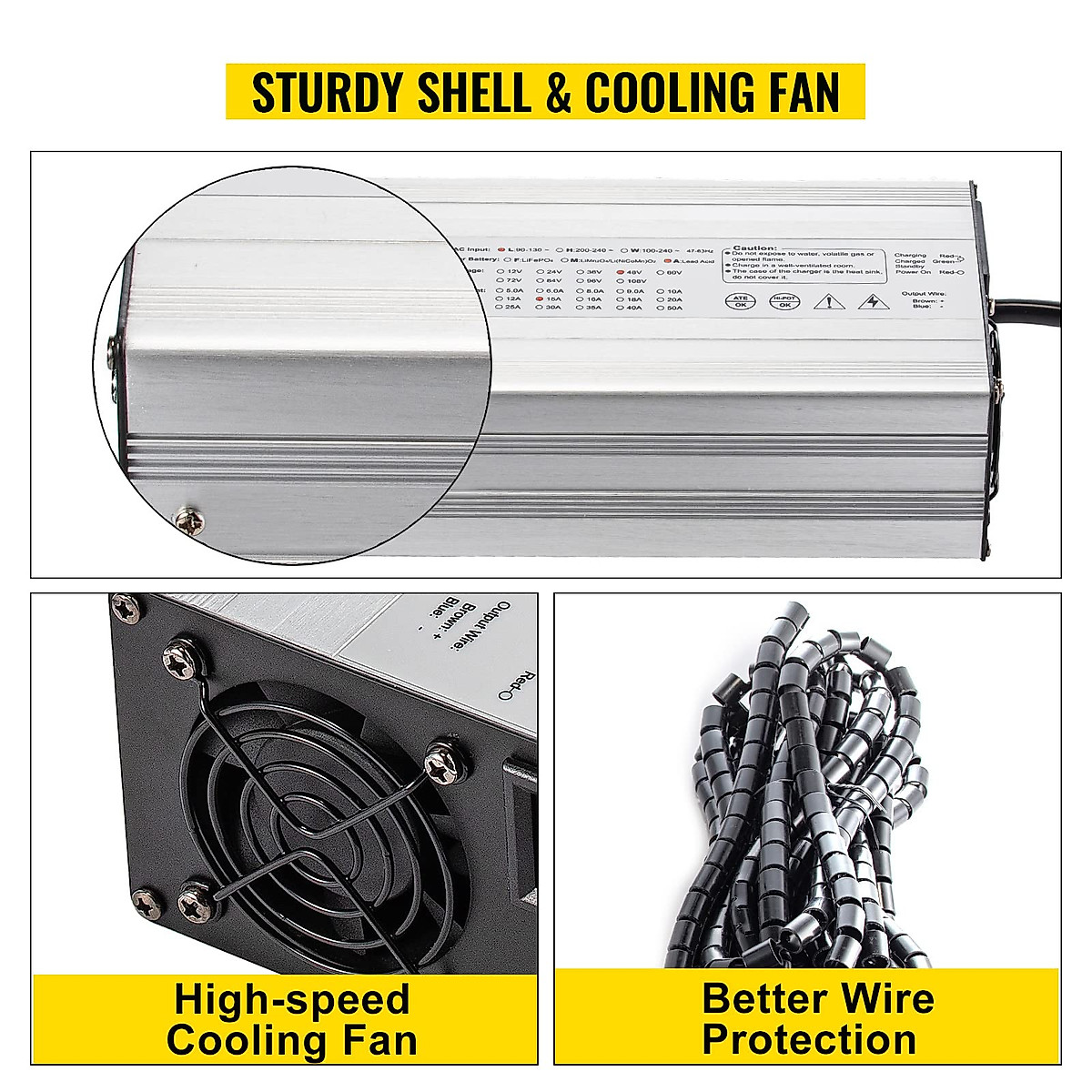 VEVOR Golf Cart Battery Charger 36V Club Car Charger 18A Golf Cart Electric Charger Splayed Plug/LED Club Car Battery Charger Aluminum Shell Power Wise Golf Cart Battery Charger for Ez Go Yamaha