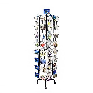 64 Adjustable Pockets Display Rack 5x7 7x5 up to 9.3" Wide X 8" Tall Cards, 1.27" deep Pockets, Double Tier Greeting Post Card Christmas Holiday Spinning Rack Stand Black 11603-BLACK