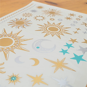 COKOHAPPY 5 Sheets Metallic Temporary Tattoo 150+ Universal Sun Moon Star Gold Silver Shine Beach Armband