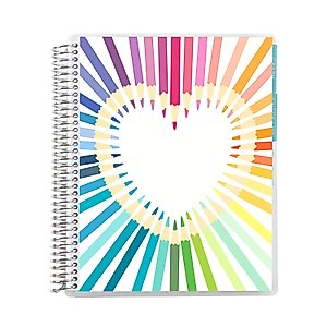 Erin Condren 7x9 Teacher Record Book, Communication Logs and Student Checklists Layouts With Lined and Graph Sections for Writing and Note Taking, Platinum Coiled, Rainbow Heart Cover