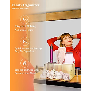 Ecolumnior Clear Bathroom Storage Hair Tools Organizer for Hot Tool, Hair Accessories, Brushes, Comb, Hair products, and Makeup, Vanity Countertop.