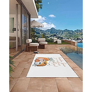 Outdoor Rug Pumpkin Space Fall Harvest Thanksgiving Autumn Leaf Orange Area Rug, Easy Cleaning Waterproof Outdoor Plastic Straw Rug for Patio Decor Backyard Deck Picnic Camping Living Room, 4x6 Feet