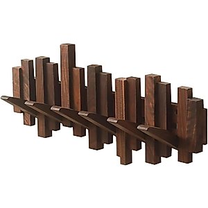NZUSHUH Natural Wood Wall Mounted Piano Coat Rack, Wall Mounted Coat Rack, Flip Down Wall Hook Rack 6 Hooks for Wall Art, Umbrella, Coats, Keys, Robe