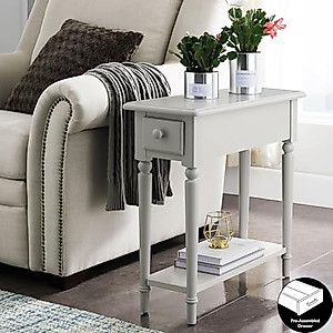 Leick Home 20017-GR Coastal One Drawer Narrow Side Table with Shelf, Greige