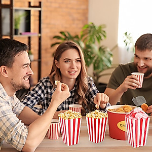 JarThenaAMCS 200Pcs Mini Popcorn Bags Bulk Paper Popcorn Boxes with Clear Plastic Treat Bags Red White Stripe Popcorn Buckets Paper Candy Favor Bags for Movie Night Party Supplies, 4.5 x 2.8 x 2 Inch