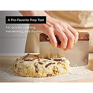 Misen Bench Scraper for Baking & Cooking - Food Scraper Tool - Stainless Steel Scraper Tool for Kitchen Use, Walnut