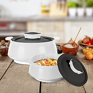 Milton Casserole for Hot Food, Double Walled Insulated Inner Stainless Steel Hot Pot with Lid, Serving box for Food and Roti, Serving Bowl, Set of 3 (Size 62, 45, 28 oz) Venice, Micro White