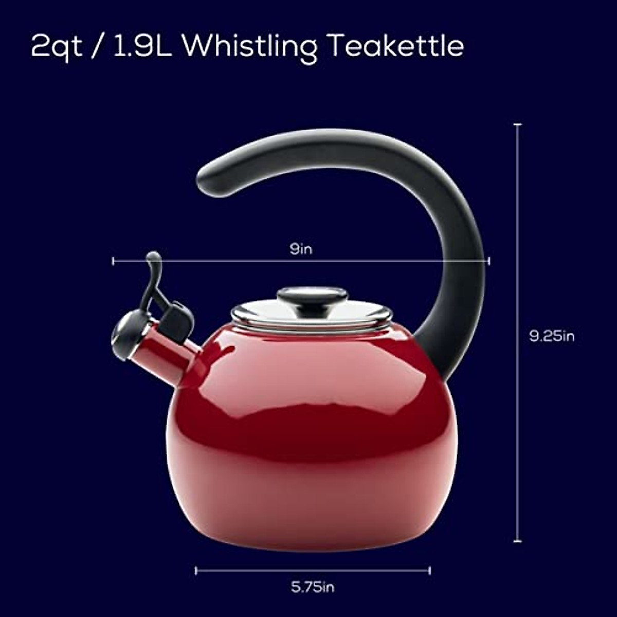 Circulon Enamel on Steel Whistling Teakettle/Teapot With Flip-Up Spout, 2 Quart - Red