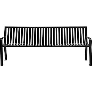 Global Industrial Outdoor Steel Slat Park Bench, 6 ft, Black